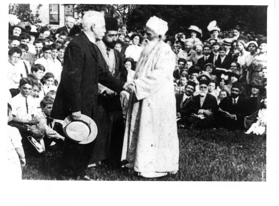 'Abdu'l-Baha Shaking Hands With a Man holding a Straw Boater on the ...